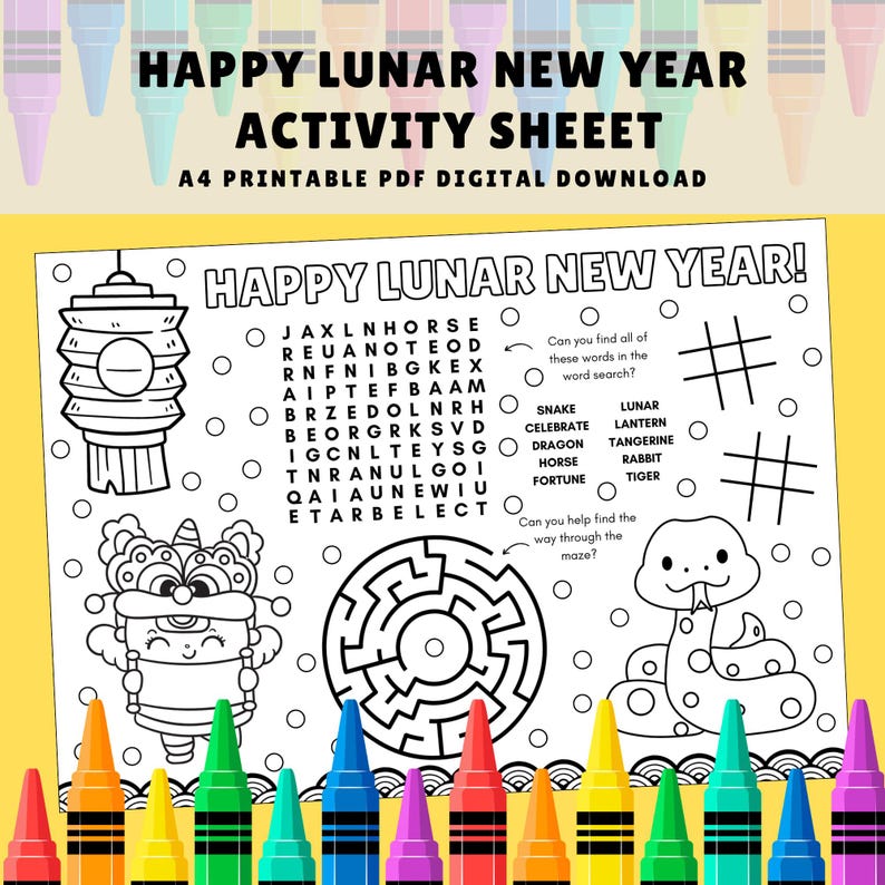 Lunar New Year A4 Activity Sheet PDF | Digital Download - Etsy
