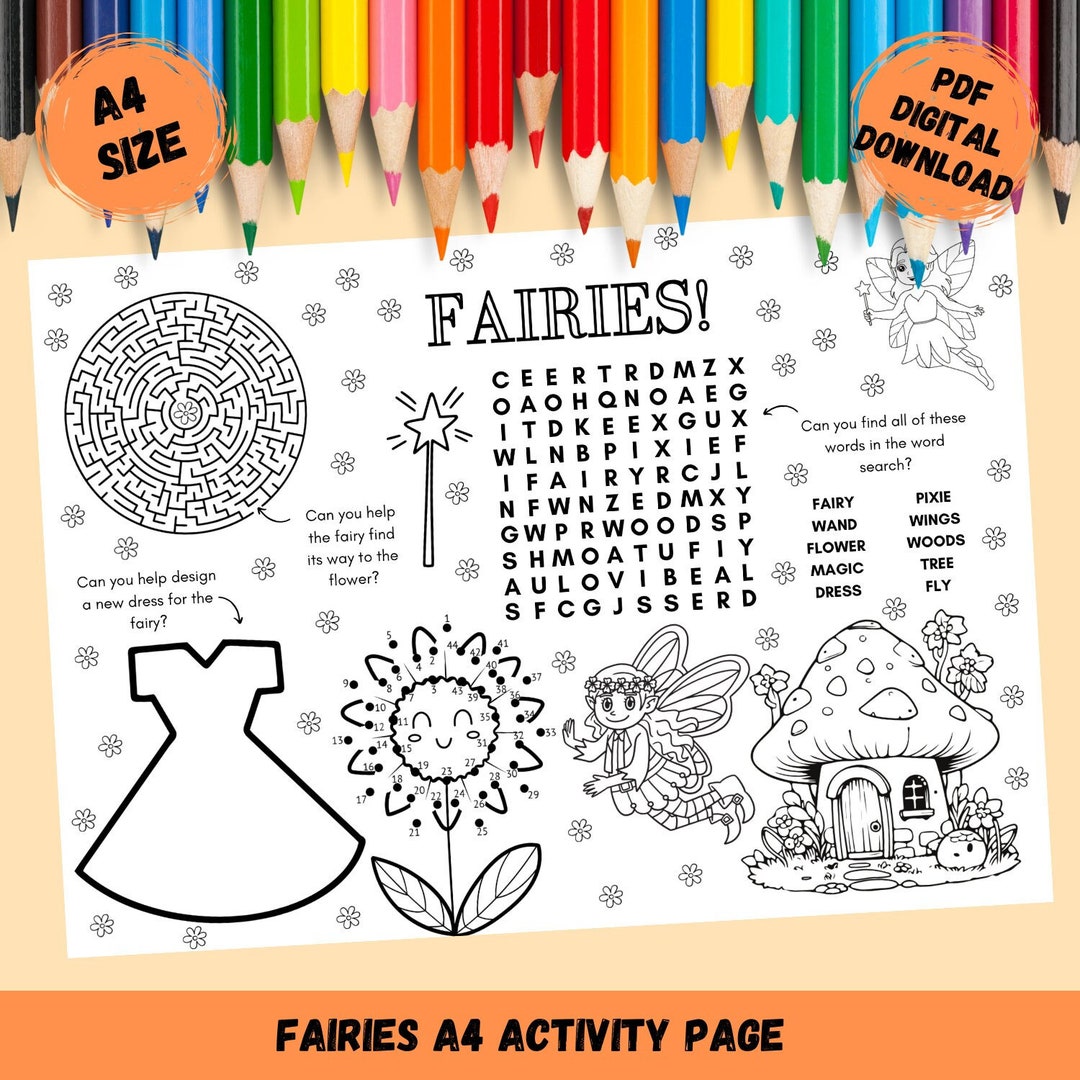A4 Fairies Activity Sheet - Printable PDF Digital Download - Etsy