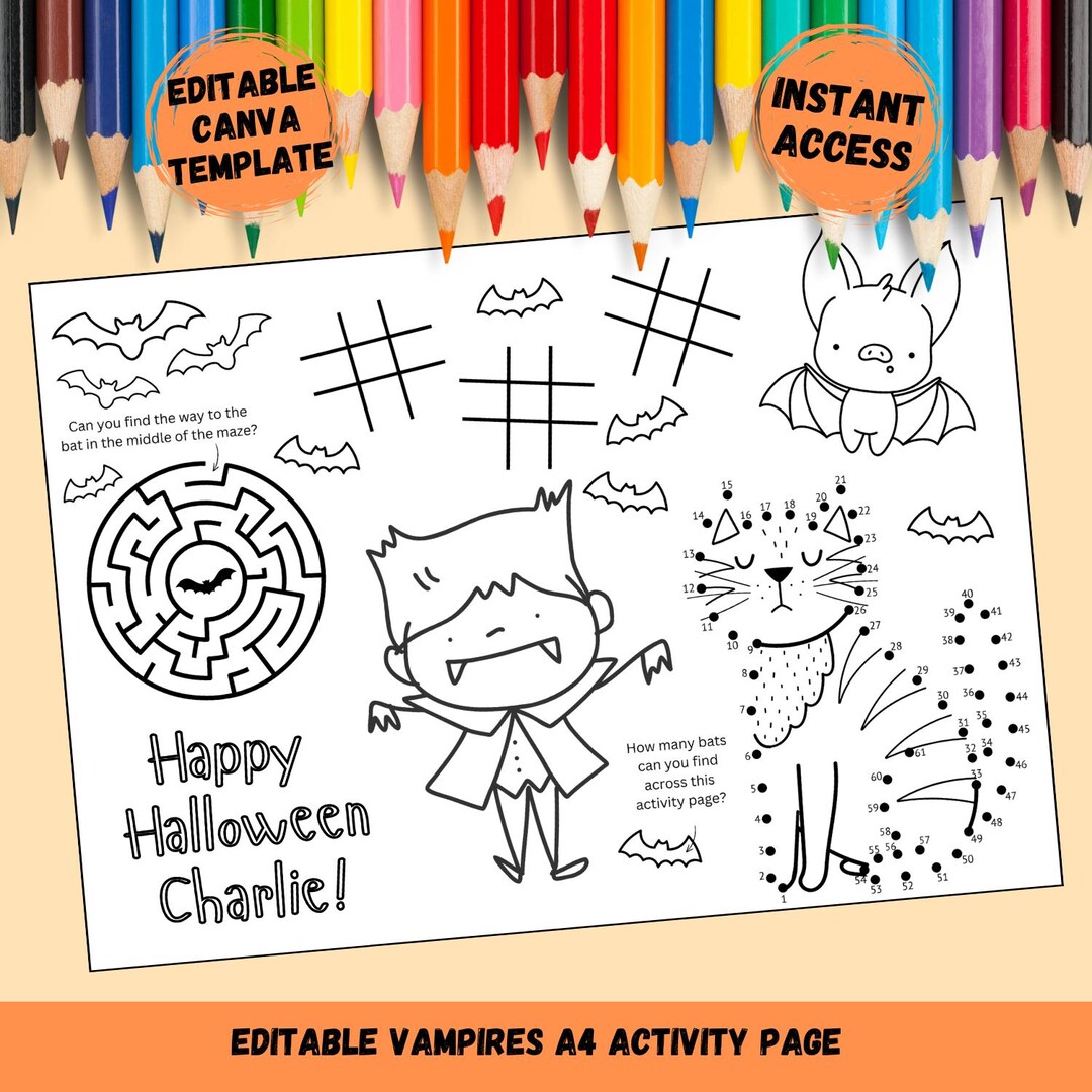 A4 Editable Happy Halloween Vampires Activity Sheet - Canva Template ...