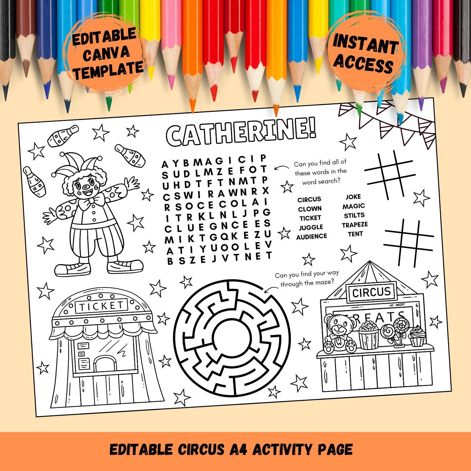 Printable Editable Circus Activity Page | Fun A4 Canva Template ...