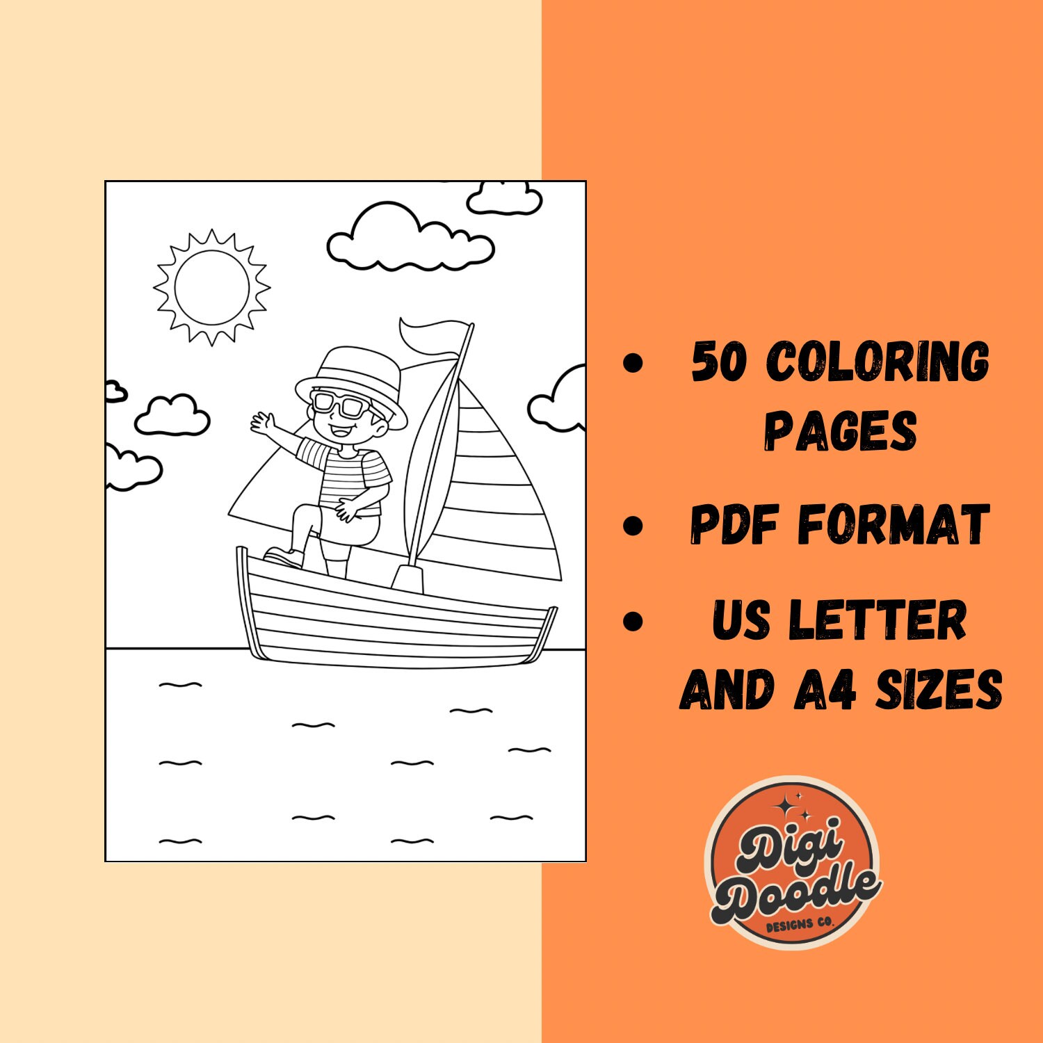 Summer Vacation 50 Coloring Pages - US Letter and A4 Printable PDF ...