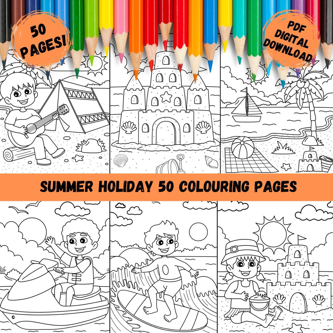 Summer Holiday 50 Colouring Pages - A4 Printable PDF Digital Download ...