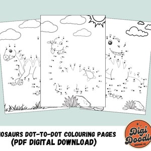 Dinosaur Dot-to-dot Coloring Pages for Kids - 12 Printable A4 PDF ...
