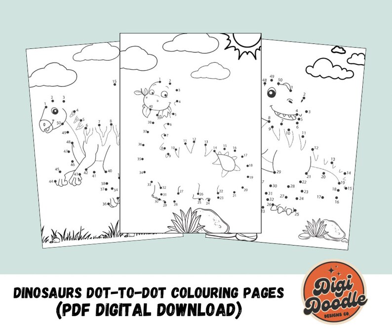 Dinosaur Dot-to-dot Coloring Pages for Kids - 12 Printable A4 PDF ...