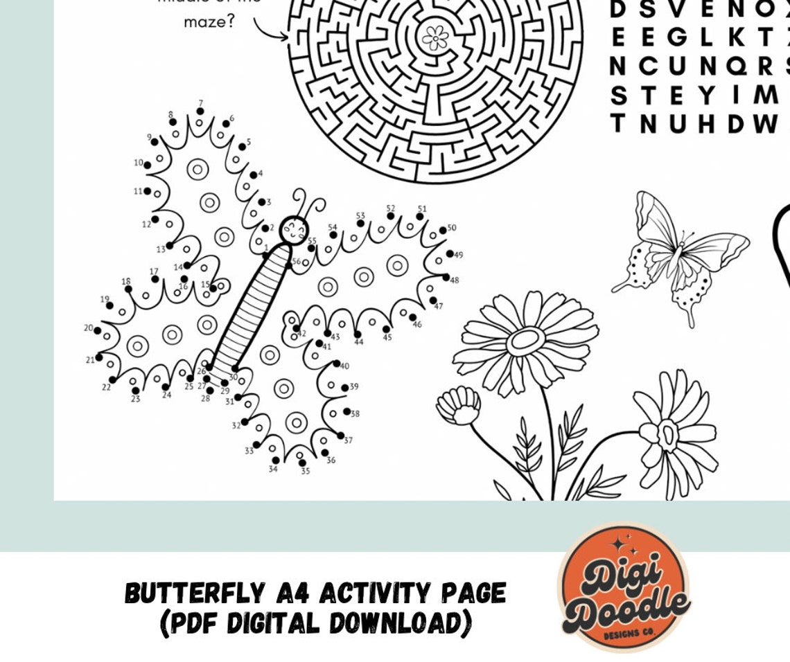 A4 Birthday Butterfly Activity Sheet - Printable PDF Digital Download ...