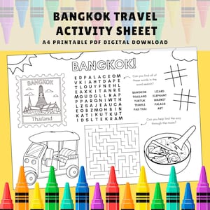 Bangkok Kids Activity Sheet - Coloring, Maze, Word Search & Games - Etsy