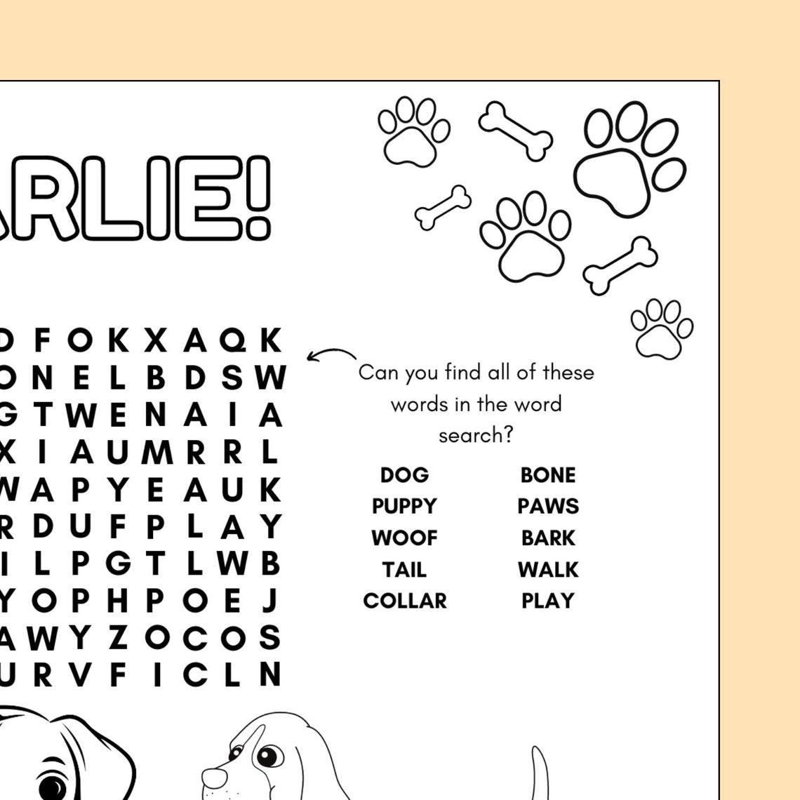 A4 Editable Dogs Activity Sheet - Canva Template Digital Download - Etsy