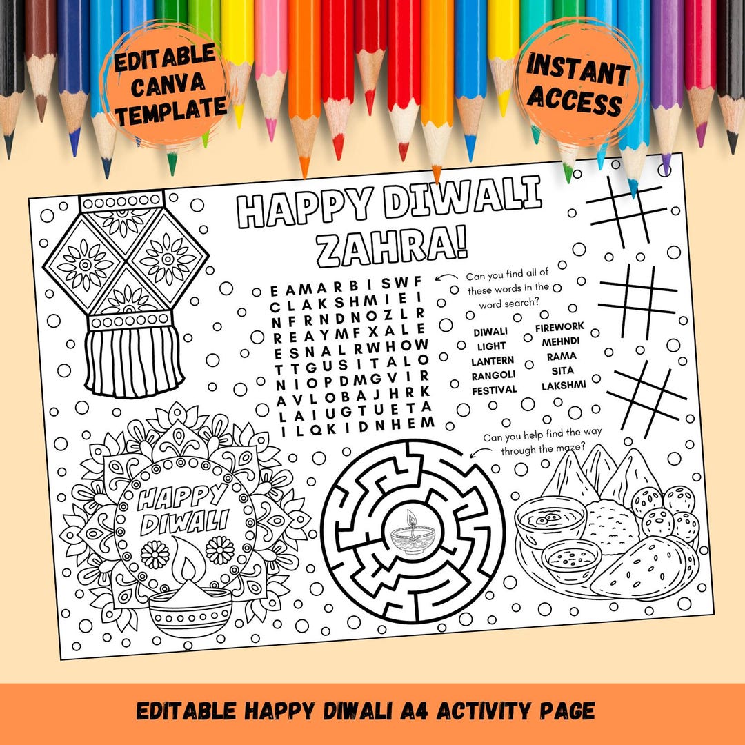 A4 Diwali Activity Page Canva Template | Fun and Interactive Diwali ...