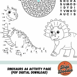 A4 Dinosaurs Activity Page - Printable PDF Digital Download - Etsy