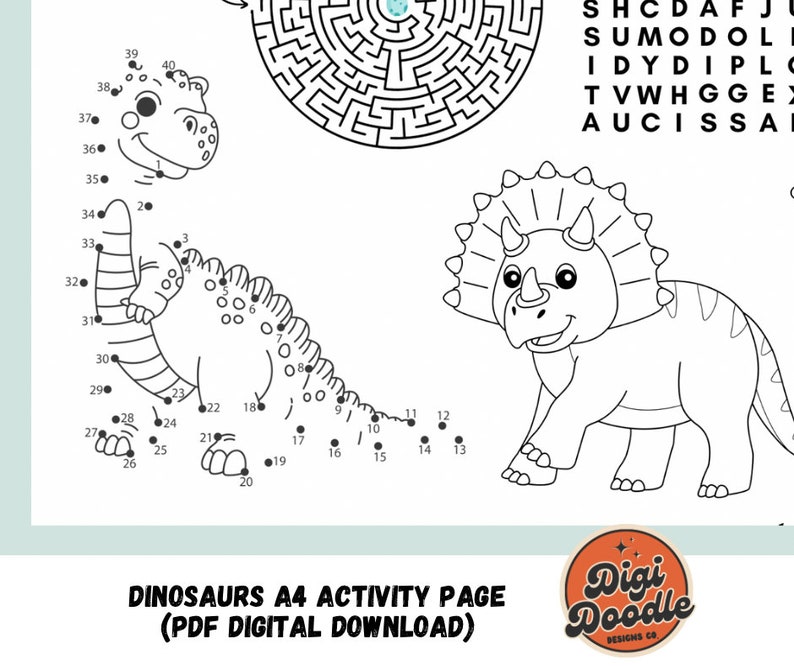 A4 Dinosaurs Activity Page - Printable PDF Digital Download - Etsy