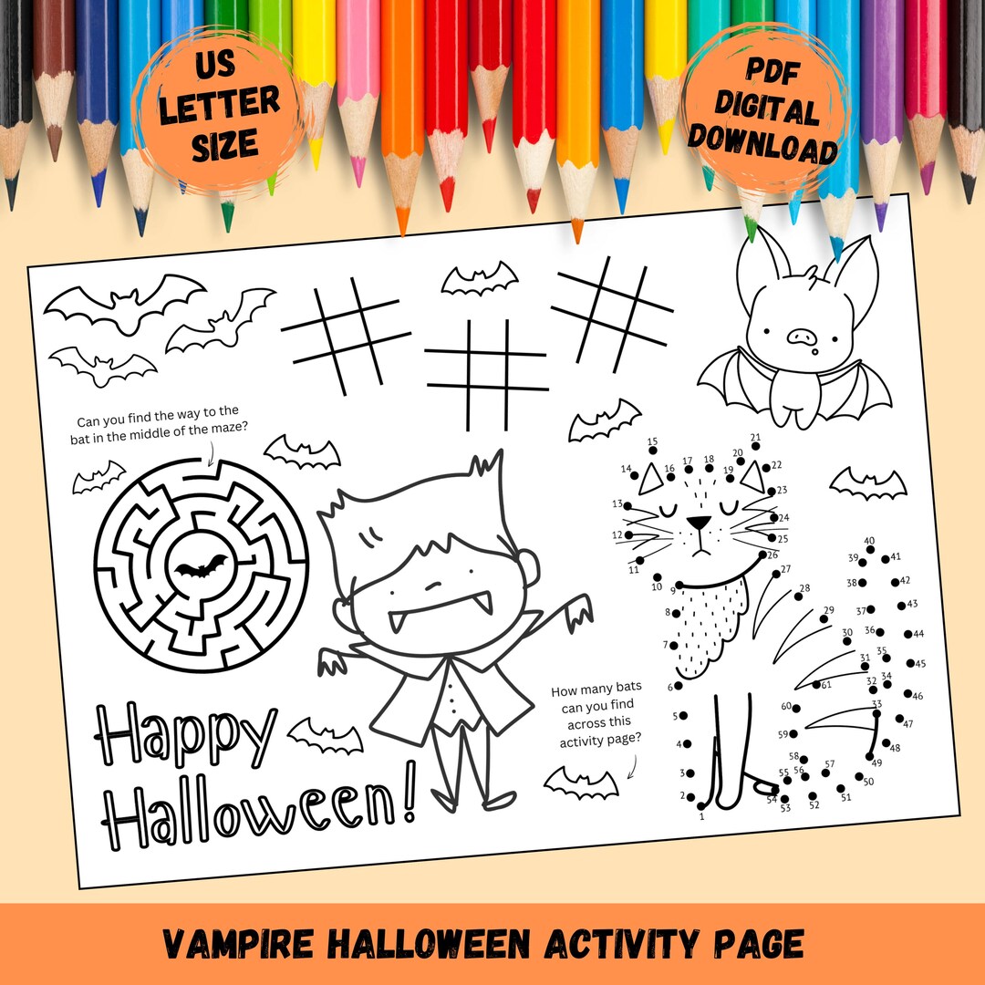 Halloween Vampire Activity Page: Printable Kids Game (US Letter PDF) - Etsy