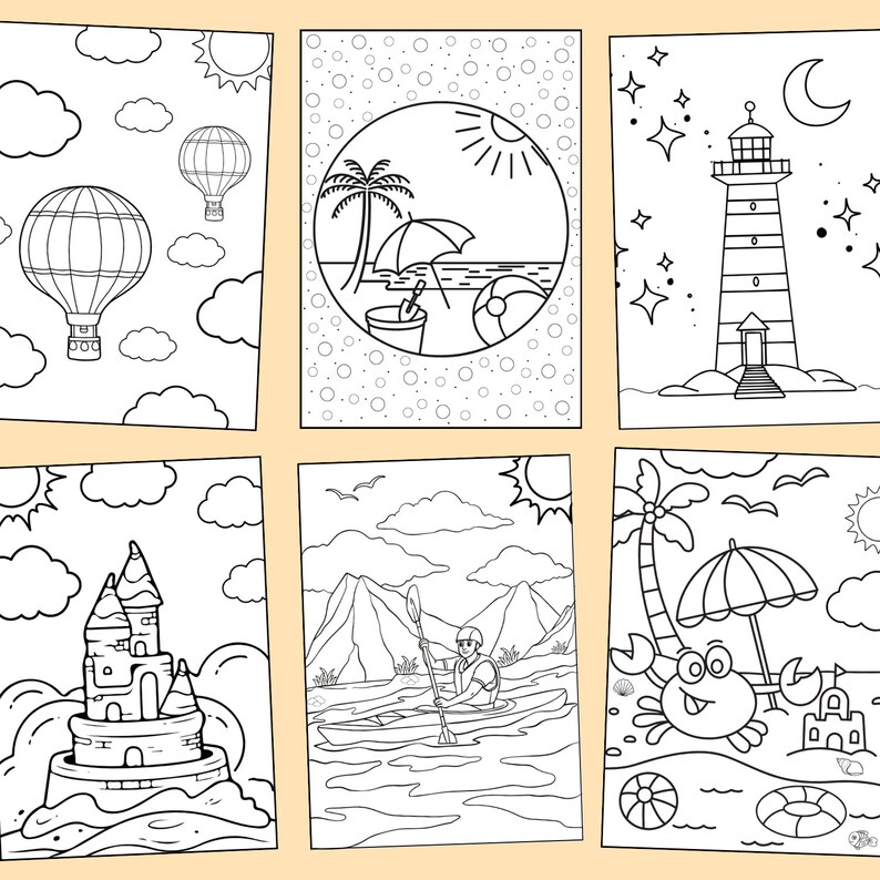 Summer Vacation 50 Coloring Pages - US Letter and A4 Printable PDF ...