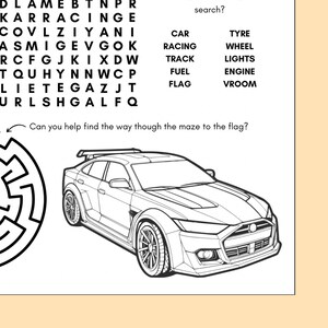 A4 Racing Car Activity Page PDF Printable Racing Car Coloring Page Kids ...