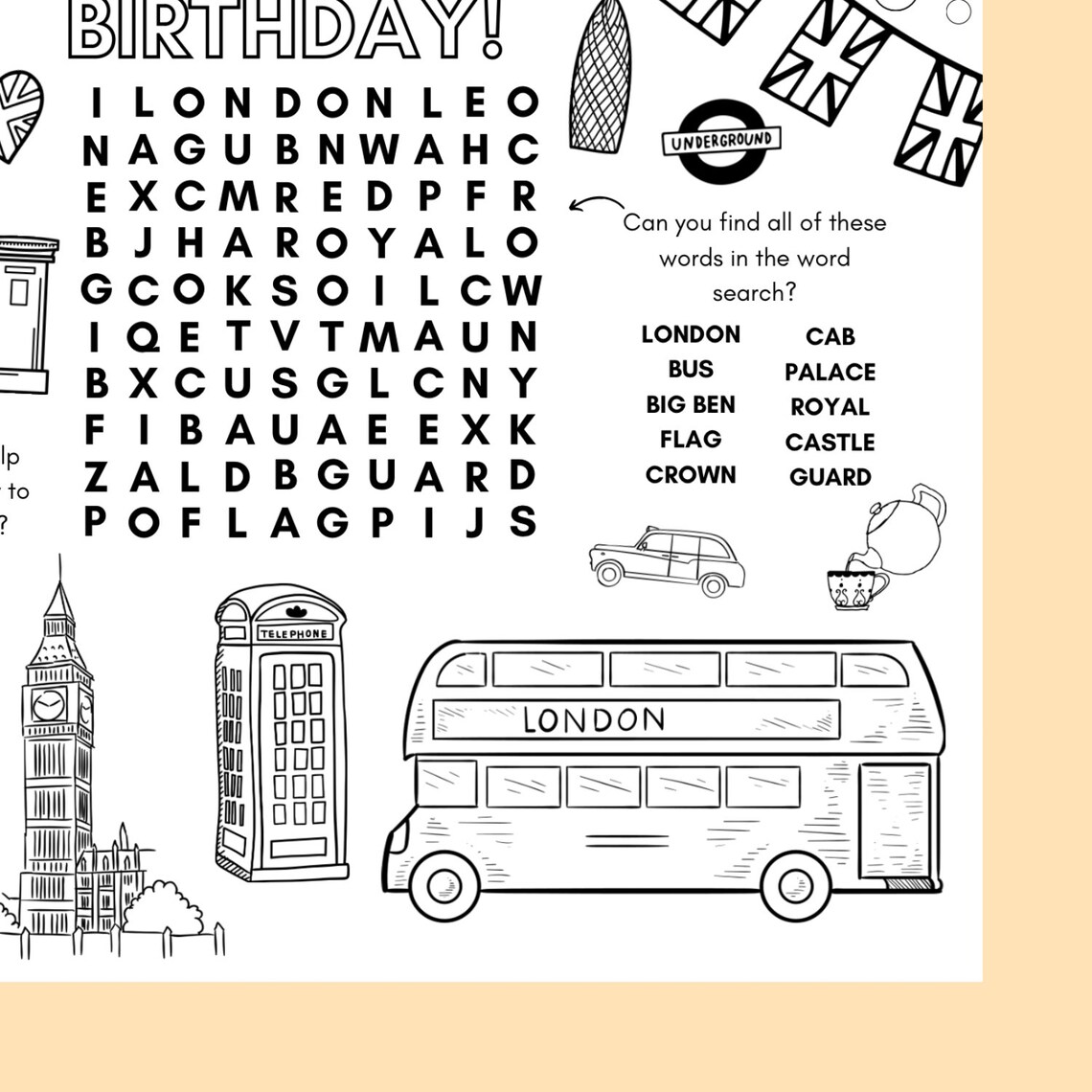 A4 London Birthday Activity Sheet - Printable PDF Digital Download - Etsy