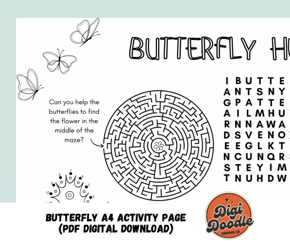 A4 Butterfly Activity Sheet - Printable PDF Digital Download - Etsy