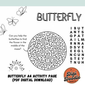 A4 Butterfly Activity Sheet - Printable PDF Digital Download - Etsy