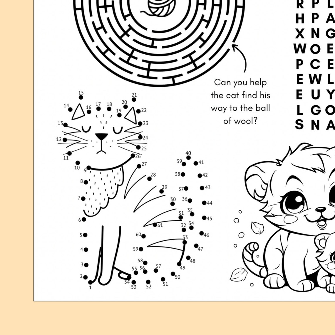 A4 Cats Activity Sheet - Printable PDF Digital Download - Etsy