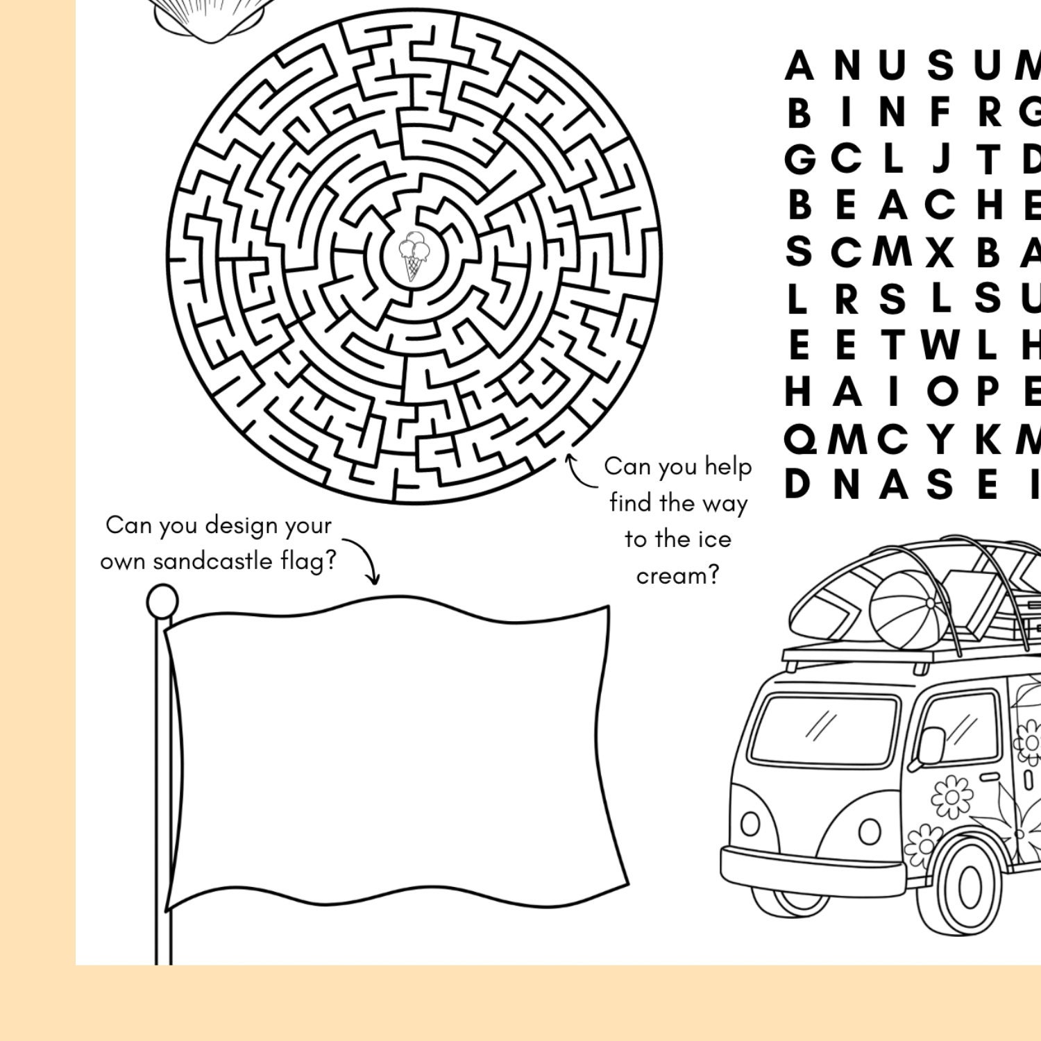 A4 Summer Holiday Beach Activity Sheet - Printable PDF Digital Download ...