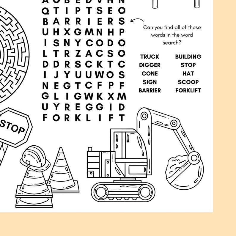 A4 Construction Activity Sheet - Printable PDF Digital Download - Etsy