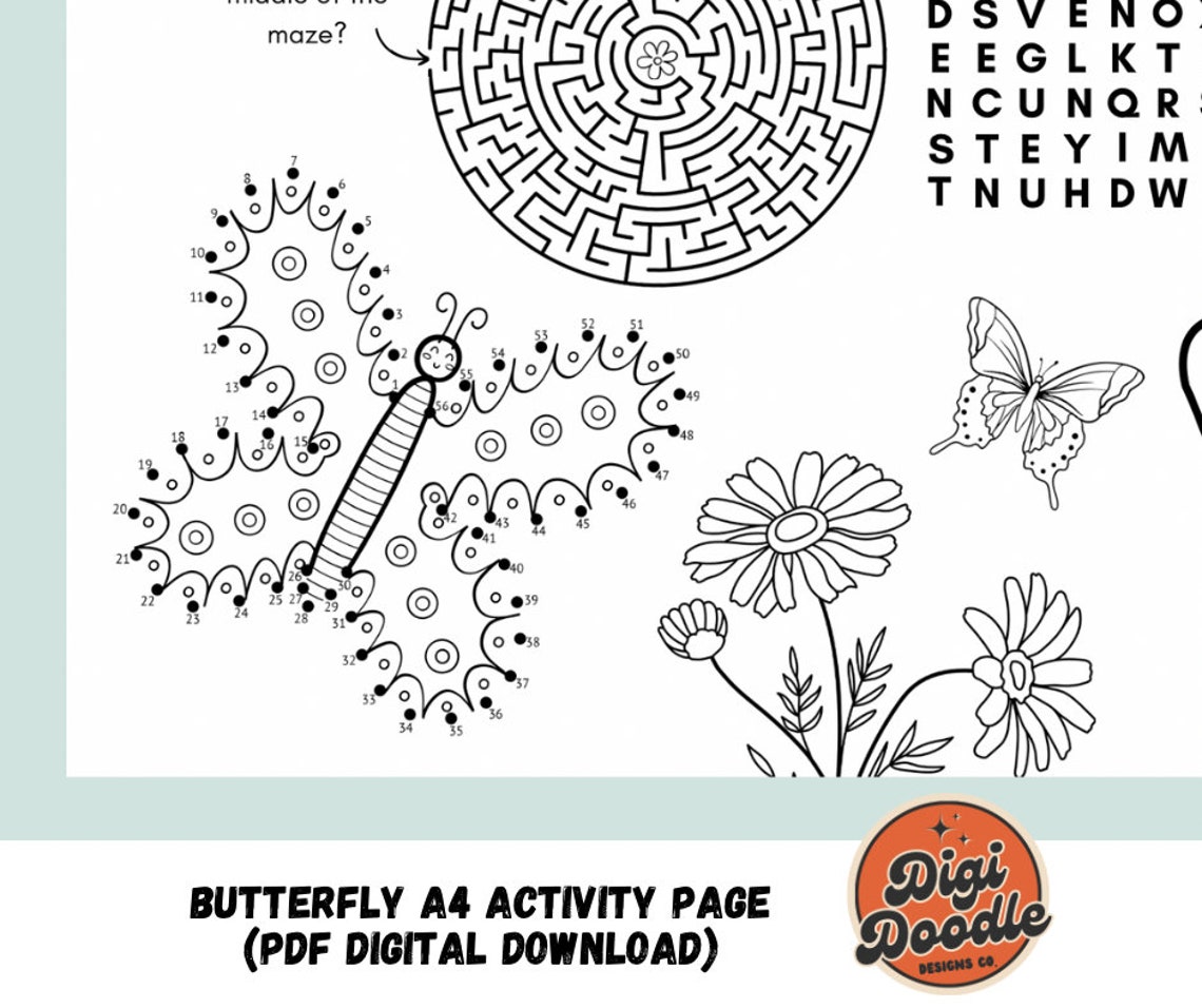 A4 Butterfly Activity Sheet - Printable PDF Digital Download - Etsy