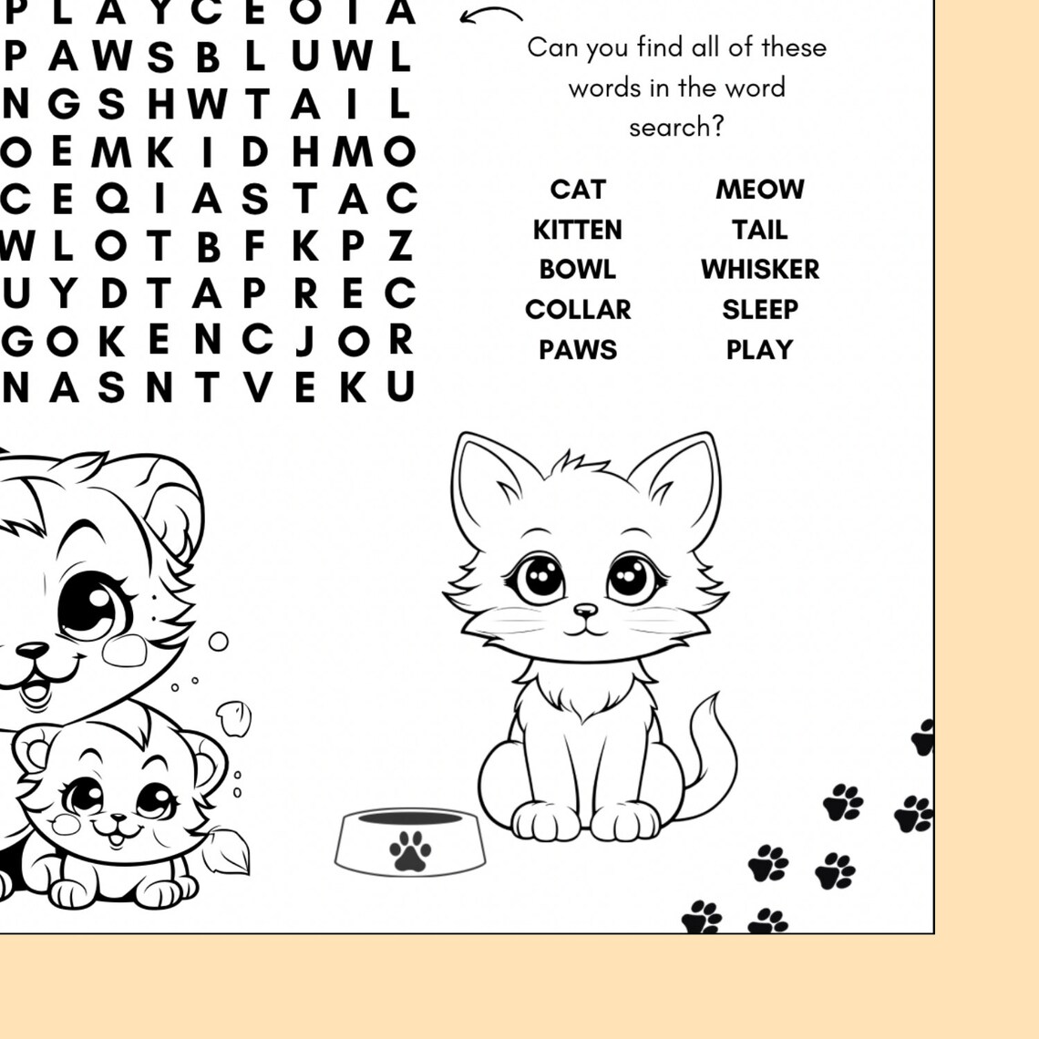 A4 Cats Activity Sheet - Printable PDF Digital Download - Etsy