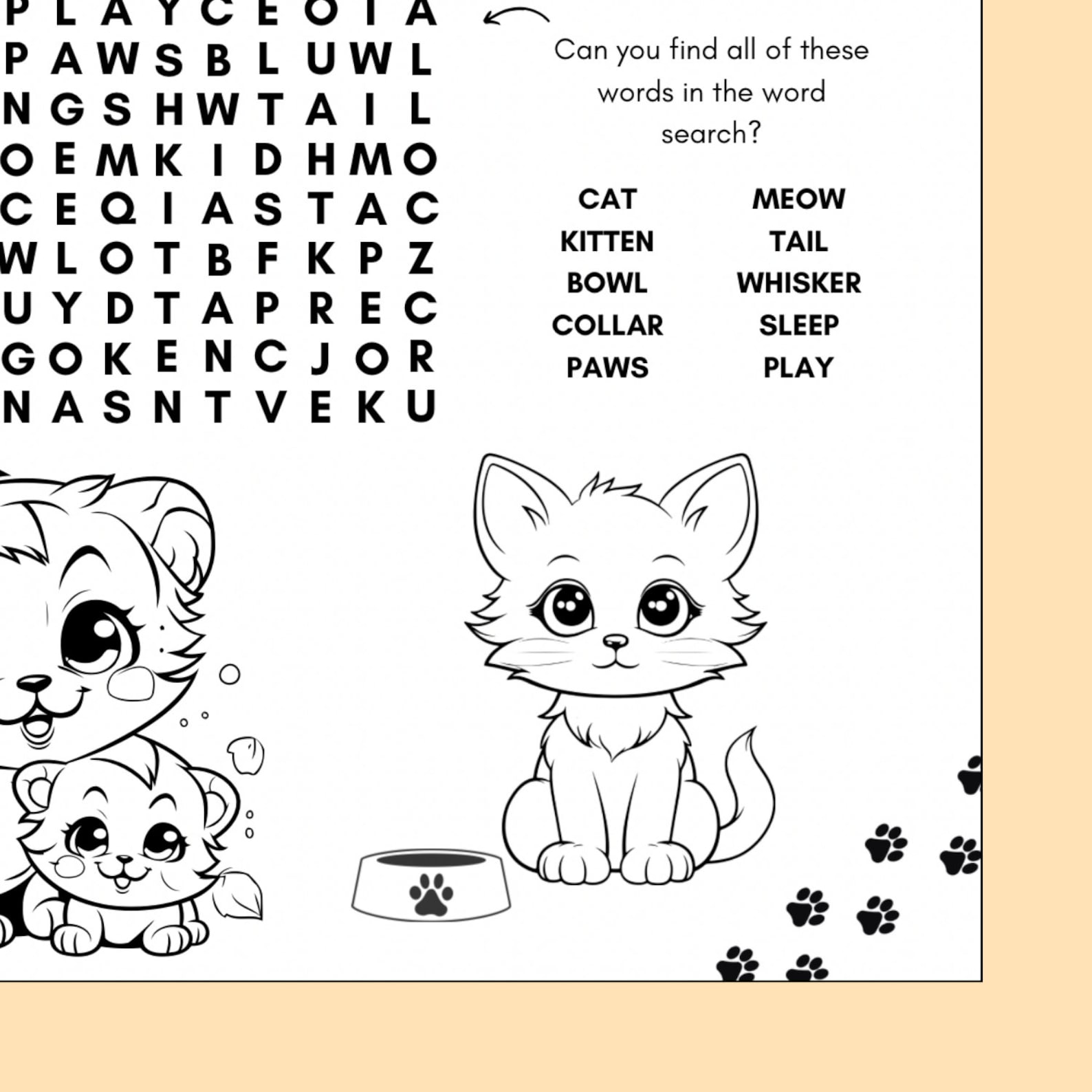 A4 Cats Activity Sheet - Printable PDF Digital Download - Etsy