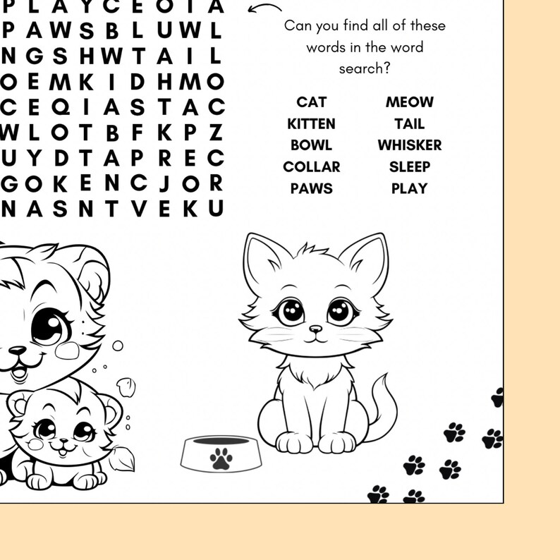 A4 Cats Activity Sheet - Printable PDF Digital Download - Etsy