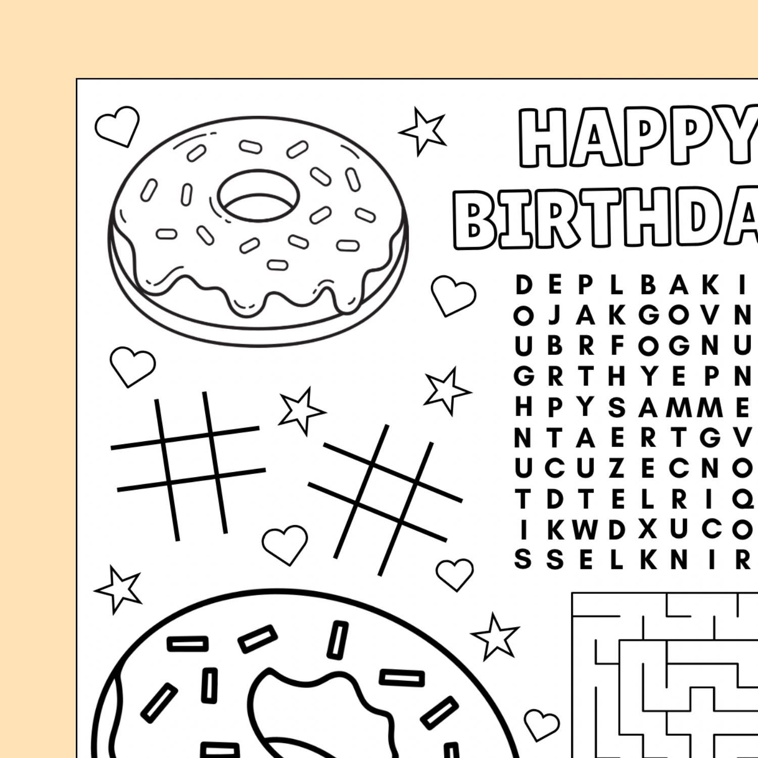 A4 Doughnut Birthday Activity Page PDF (digital Download) - Etsy