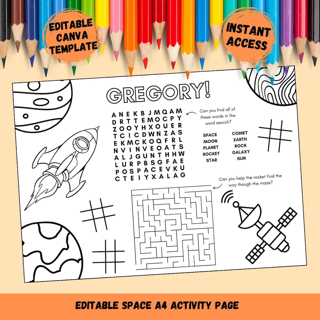 A4 Space Activity Page Editable Canva Template | Printable Outer Space ...