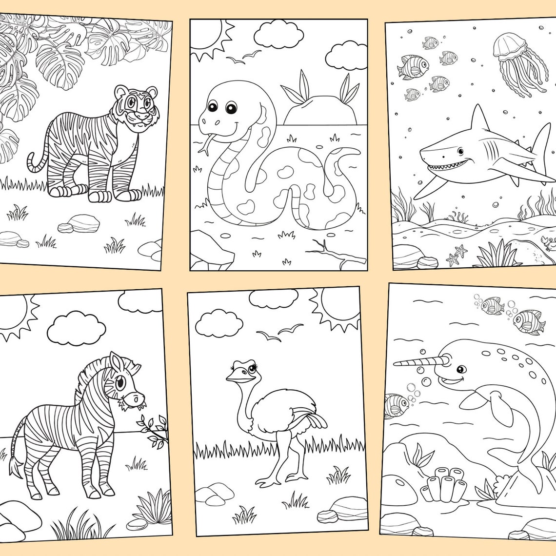 25 A4 Animal Colouring Pages - Printable PDF Digital Download - Etsy