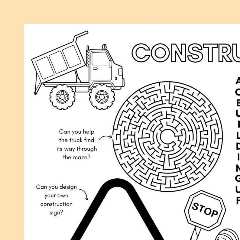 A4 Construction Activity Sheet - Printable PDF Digital Download - Etsy