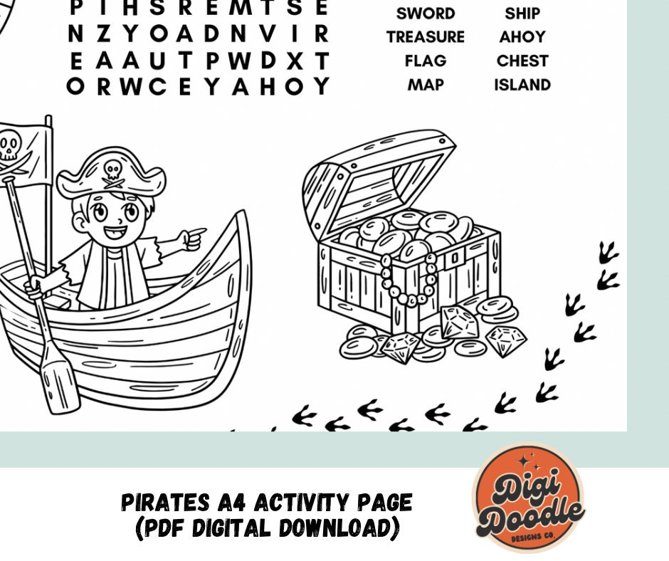 A4 Happy Birthday Pirates Activity Page - Printable PDF Digital ...