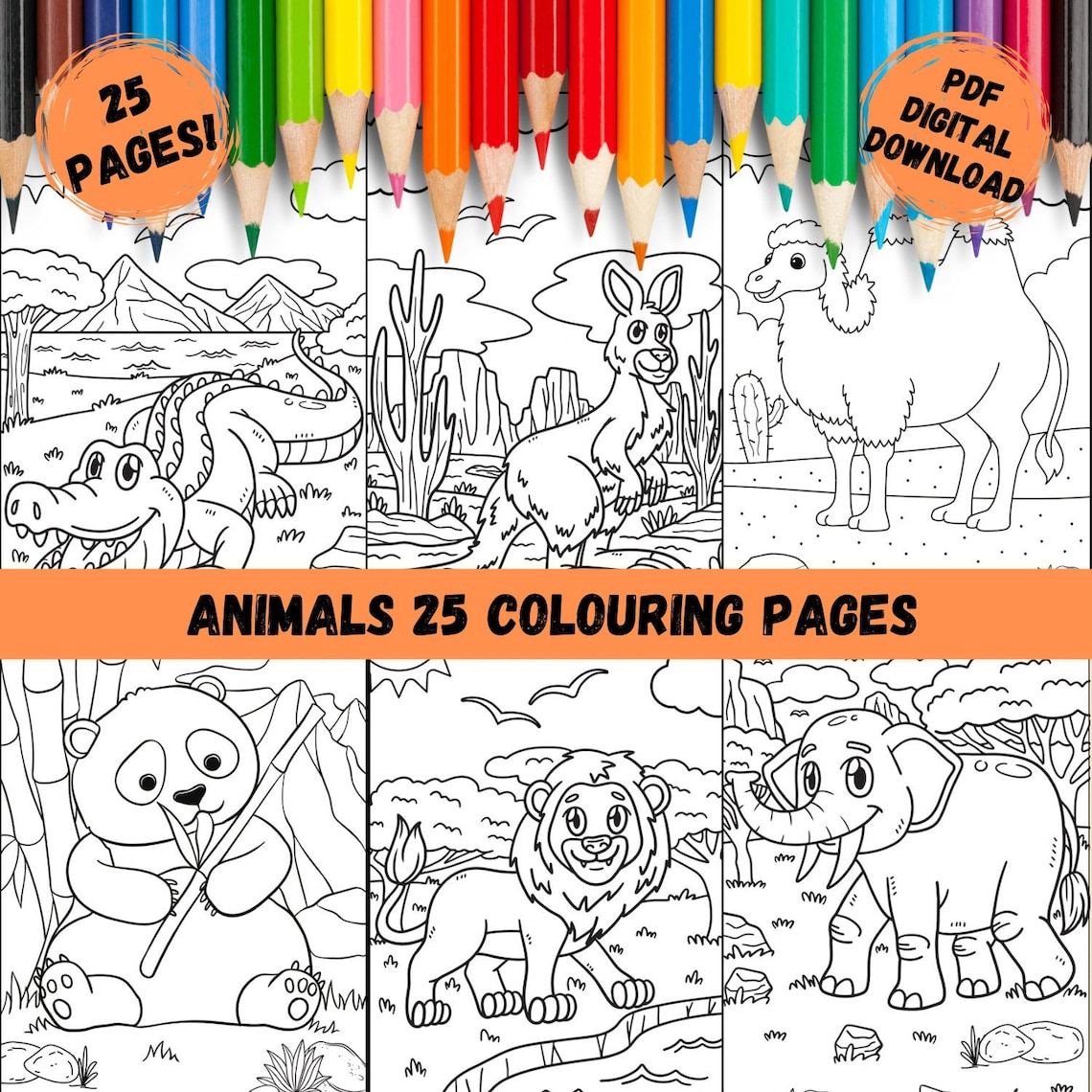 25 A4 Animal Colouring Pages - Printable PDF Digital Download - Etsy