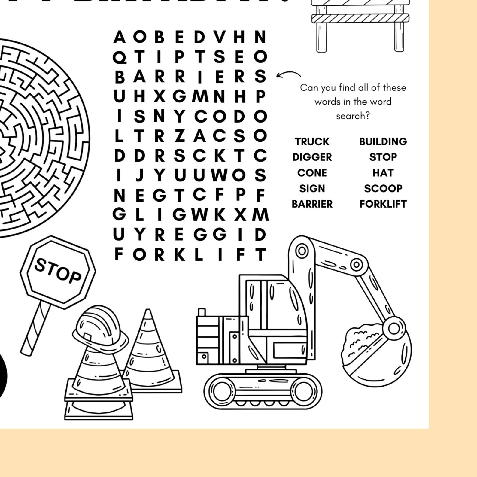 A4 Birthday Construction Activity Sheet - Printable PDF Digital ...