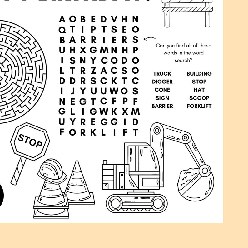 A4 Birthday Construction Activity Sheet - Printable PDF Digital ...