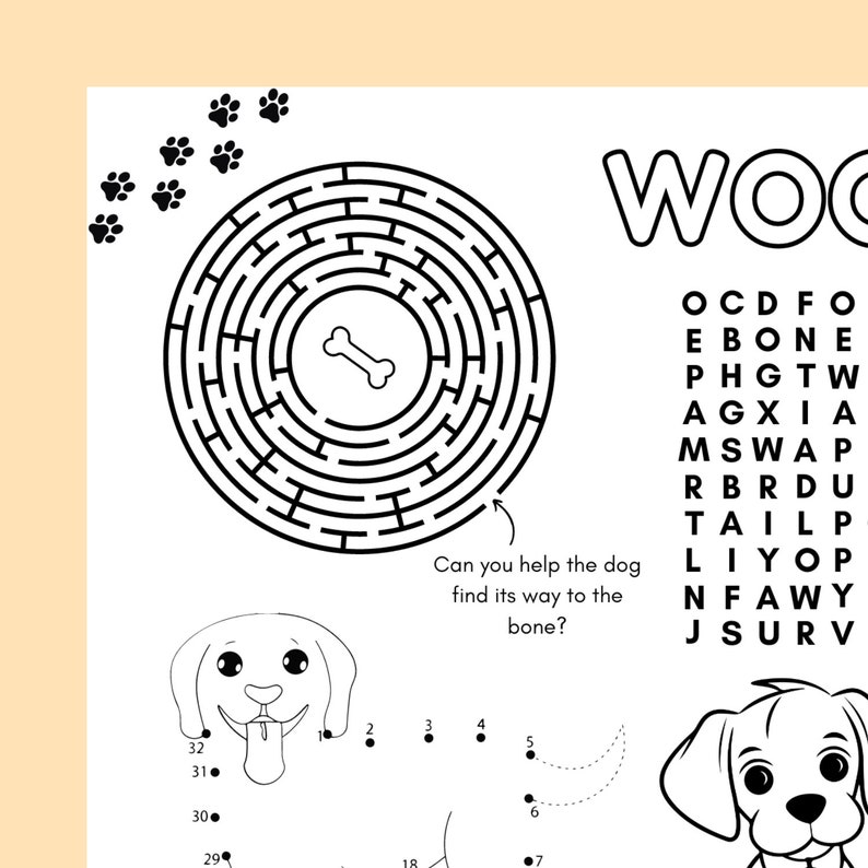 A4 Dogs Activity Sheet - Printable PDF Digital Download - Etsy
