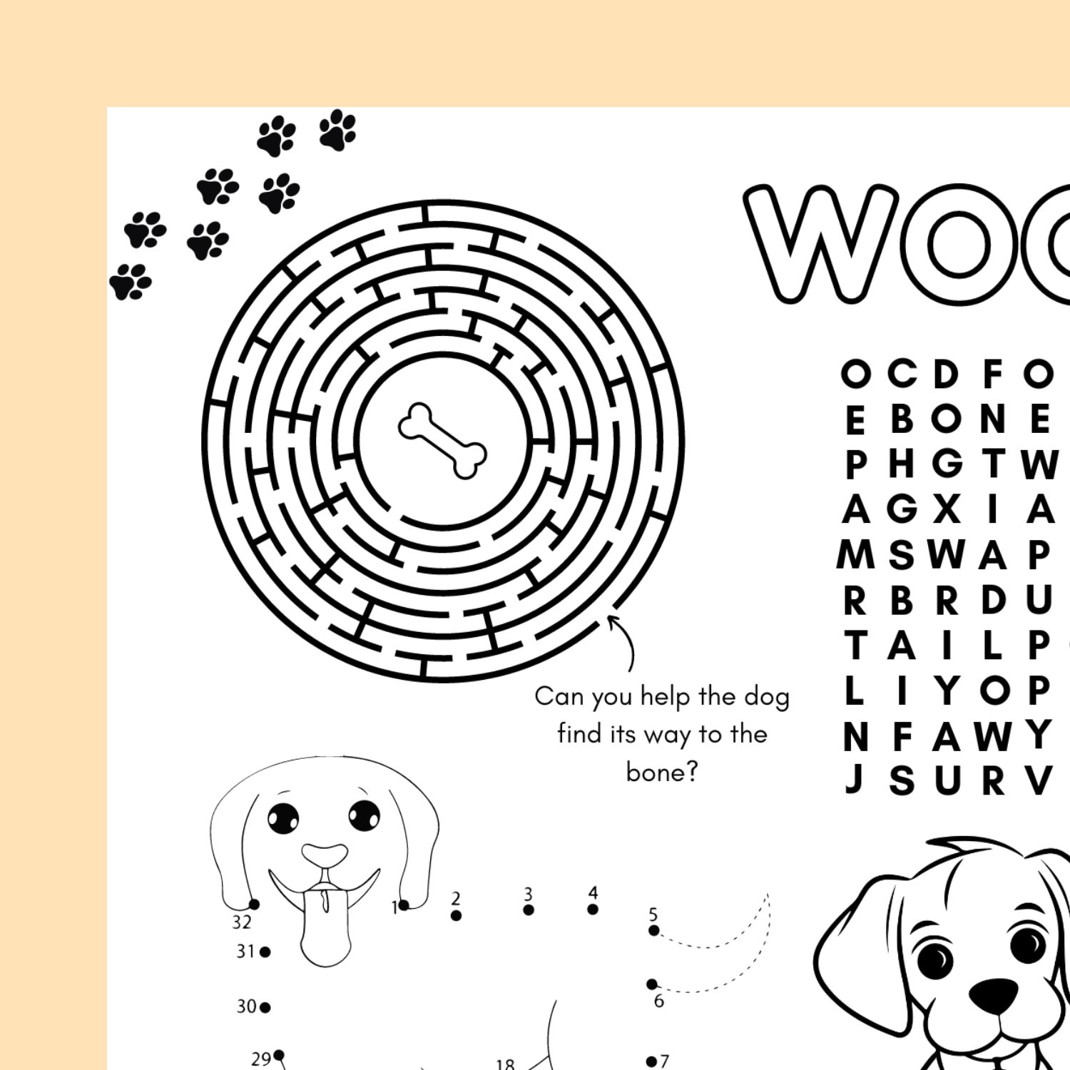 A4 Dogs Activity Sheet - Printable PDF Digital Download - Etsy