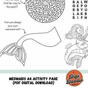 A4 Mermaids Activity Page - Printable PDF Digital Download - Etsy