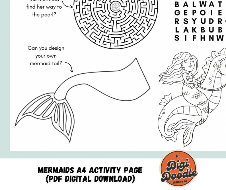 A4 Mermaids Activity Page - Printable PDF Digital Download - Etsy