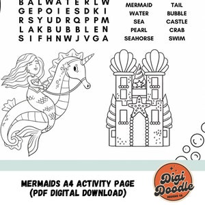 A4 Mermaids Activity Page - Printable PDF Digital Download - Etsy