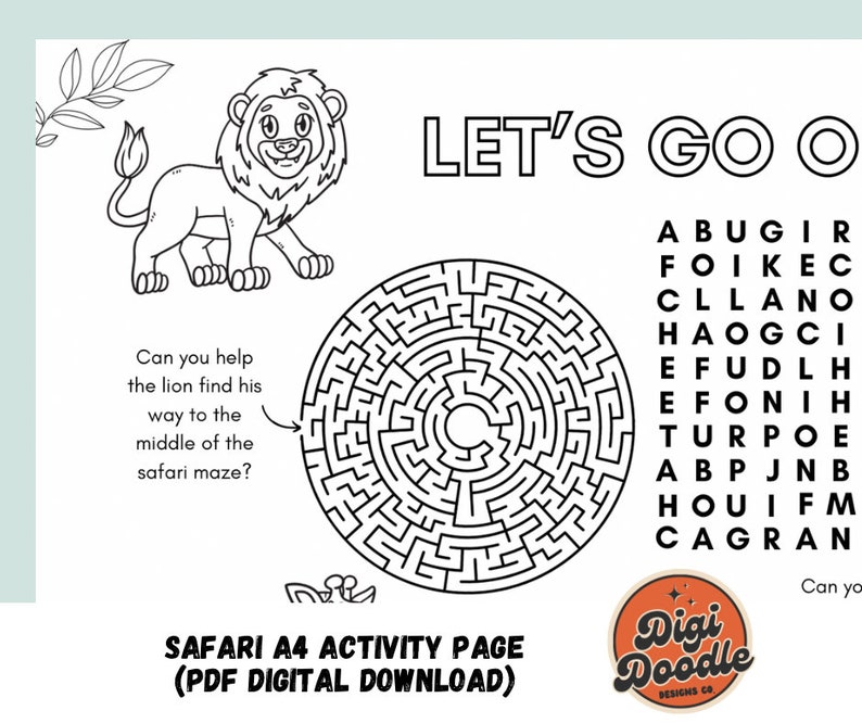 A4 Safari Activity Sheet - Printable PDF Digital Download - Etsy