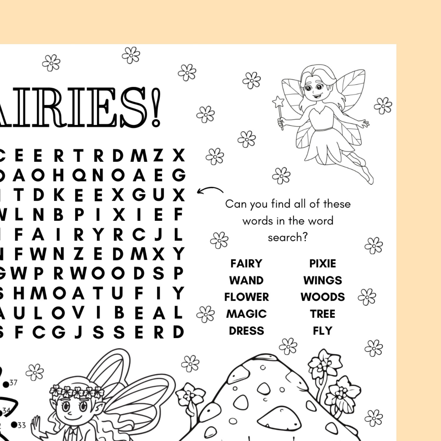 A4 Fairies Activity Sheet - Printable PDF Digital Download - Etsy