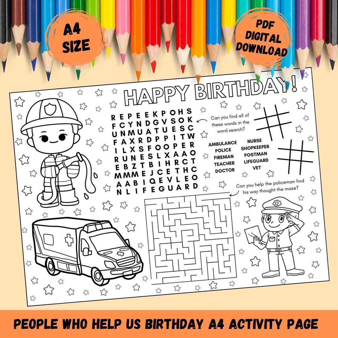 A4 People Who Help Us Happy Birthday Activity Page | Fun & Educational ...