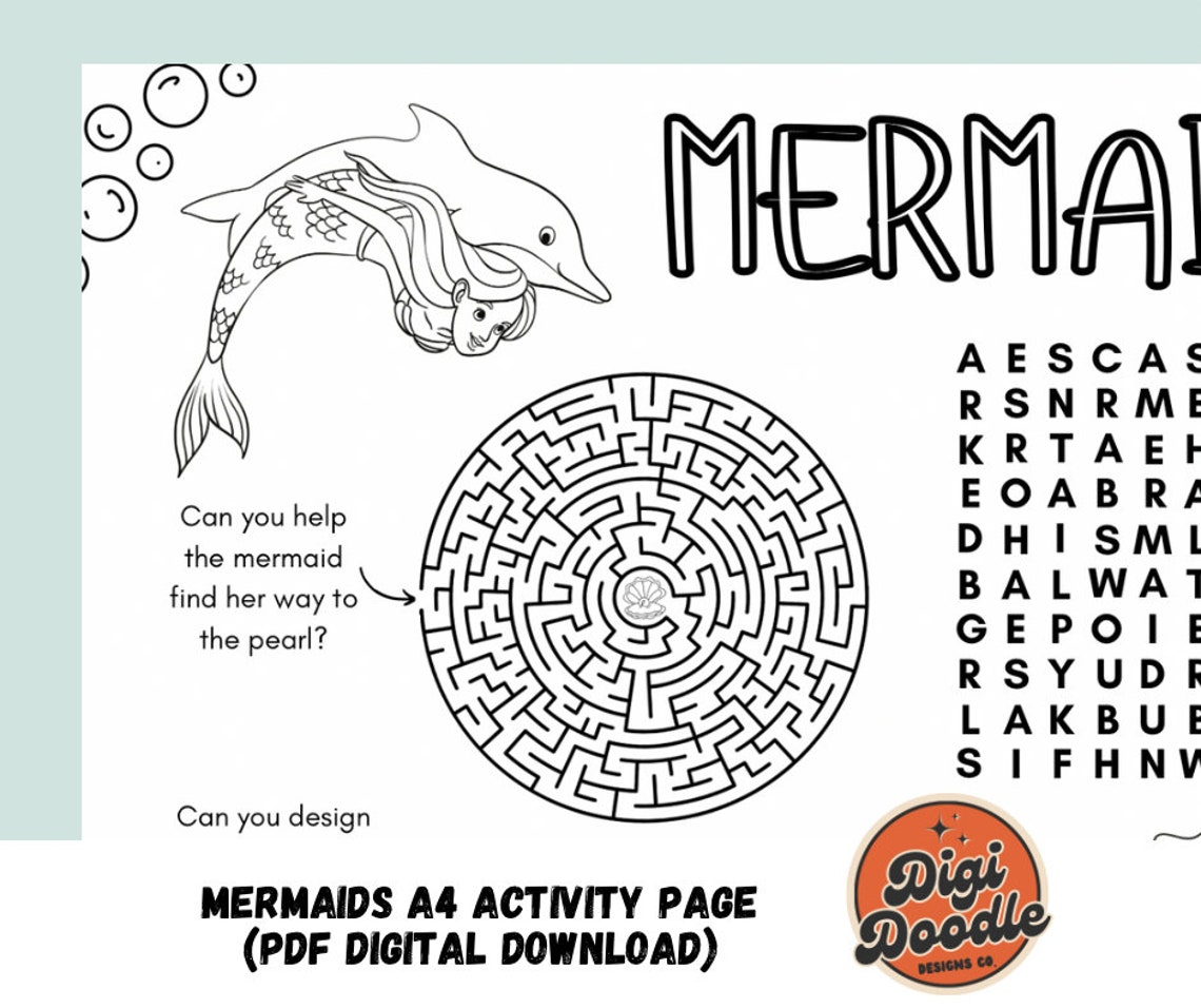 A4 Mermaids Activity Page - Printable PDF Digital Download - Etsy