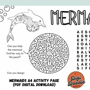 A4 Mermaids Activity Page - Printable PDF Digital Download - Etsy