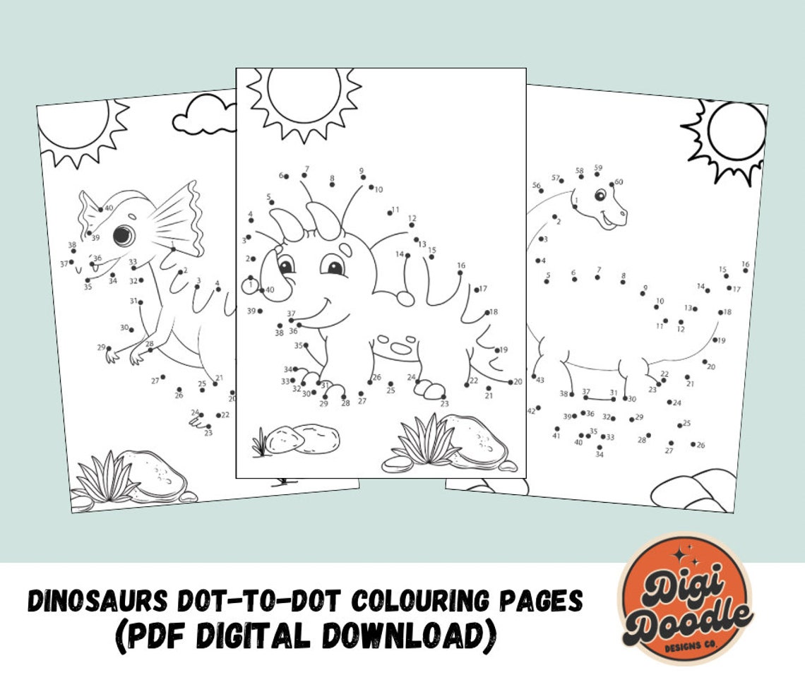 Dinosaur Dot-to-dot Coloring Pages for Kids - 12 Printable A4 PDF ...