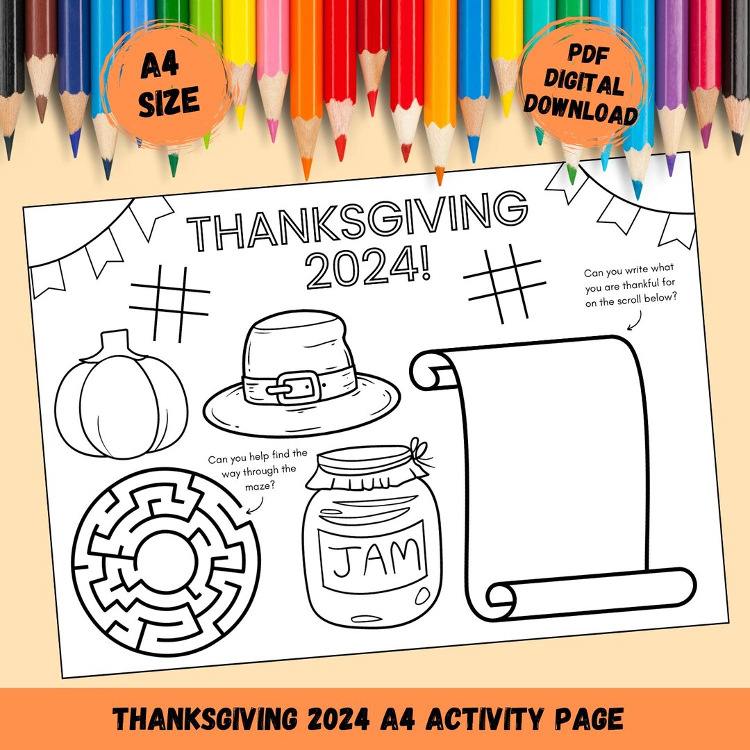 A4 Thanksgiving 2024 Activity Page PDF Digital Download Fun ...