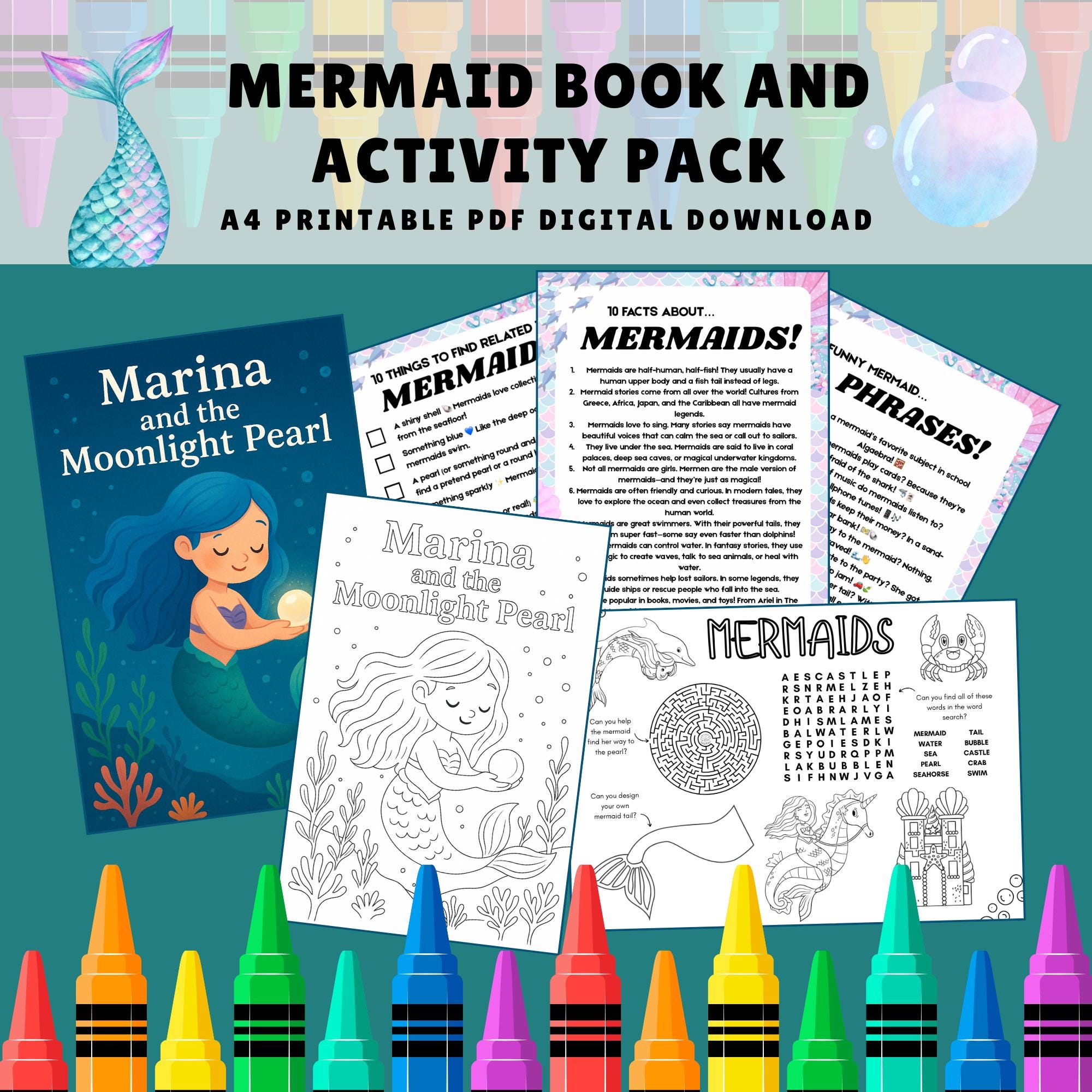 Mermaid Activity Pack | Storybook, Coloring Book, Games (instant ...