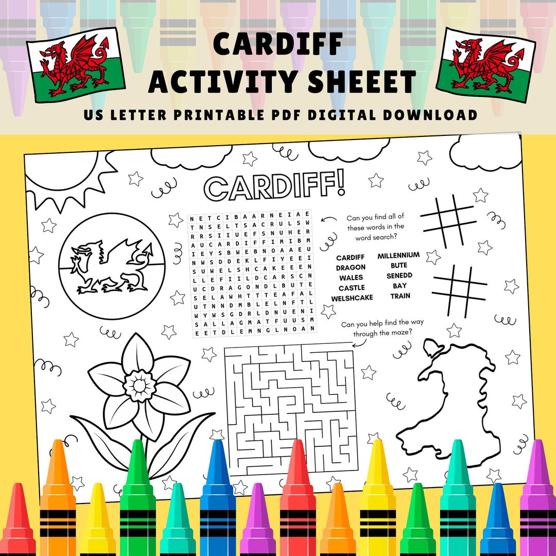 Cardiff Kids Activity Sheet | Travel Game, Maze, Word Search (US Letter ...