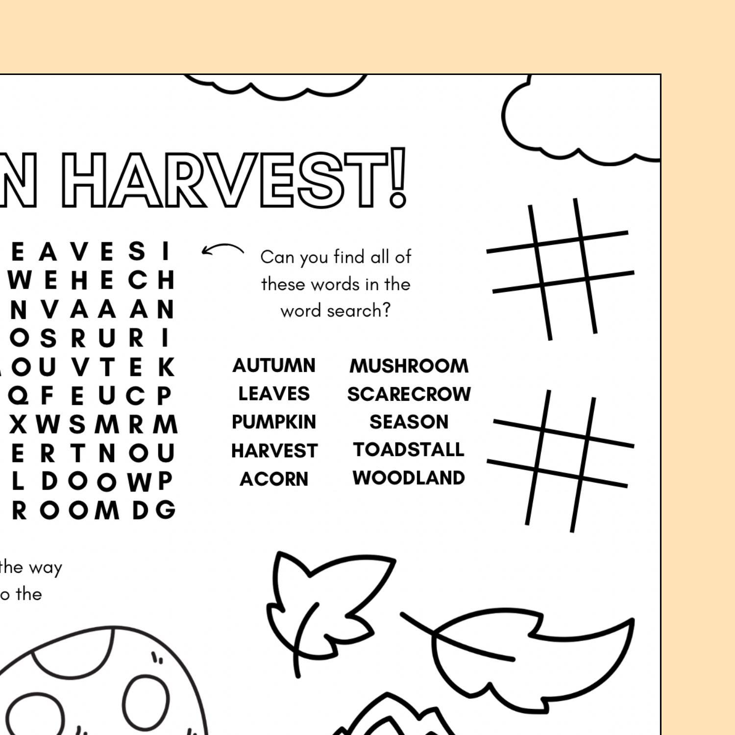 Autumn Harvest Activity Page PDF | A4 Fall Coloring & Puzzle Sheet - Etsy